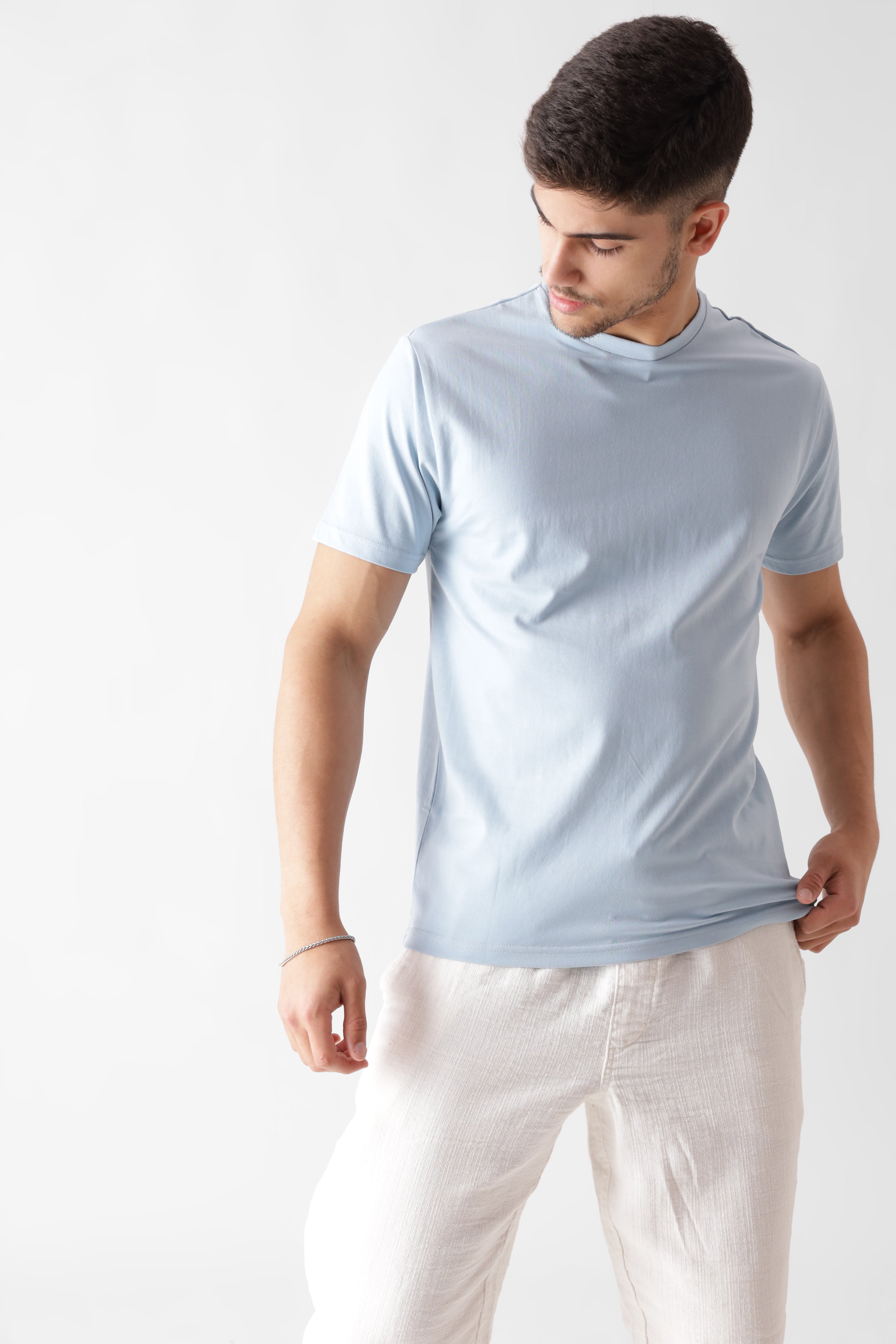 Buy Ice Blue Crew Neck T-Shirt for Men | Premium Quality | Unbound Crew